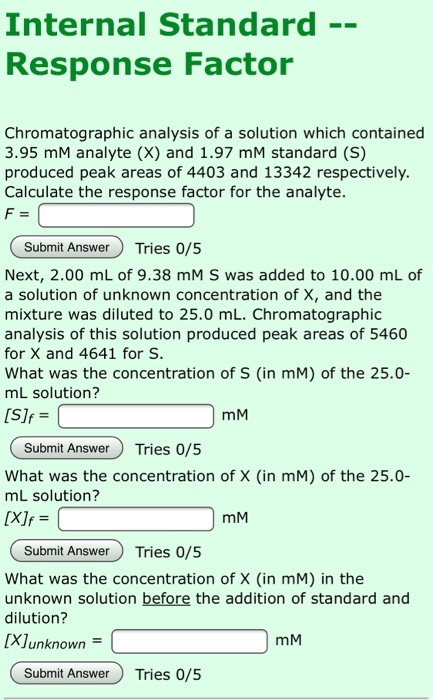 Solved Internal Standard Response Factor Chromatographic | Chegg.com