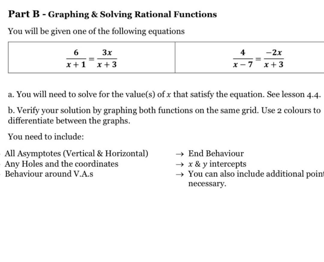 Part B - Graphing \& Solving Rational Functions You | Chegg.com