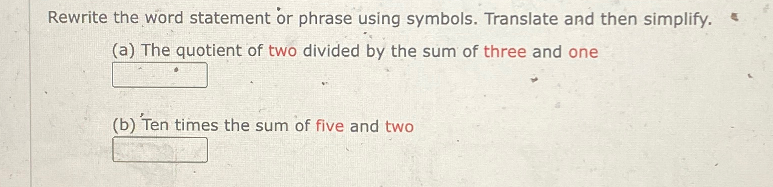 Solved Rewrite the word statement or phrase using symbols. | Chegg.com