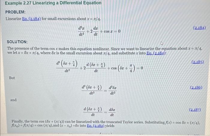 3. Ch.2: Problem 2.18.6Example 2.27 Linearizing a | Chegg.com
