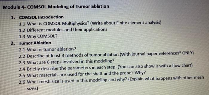 Solved Todule 4- COMSOL Modeling of Tumor ablation 1. COMSOL | Chegg.com