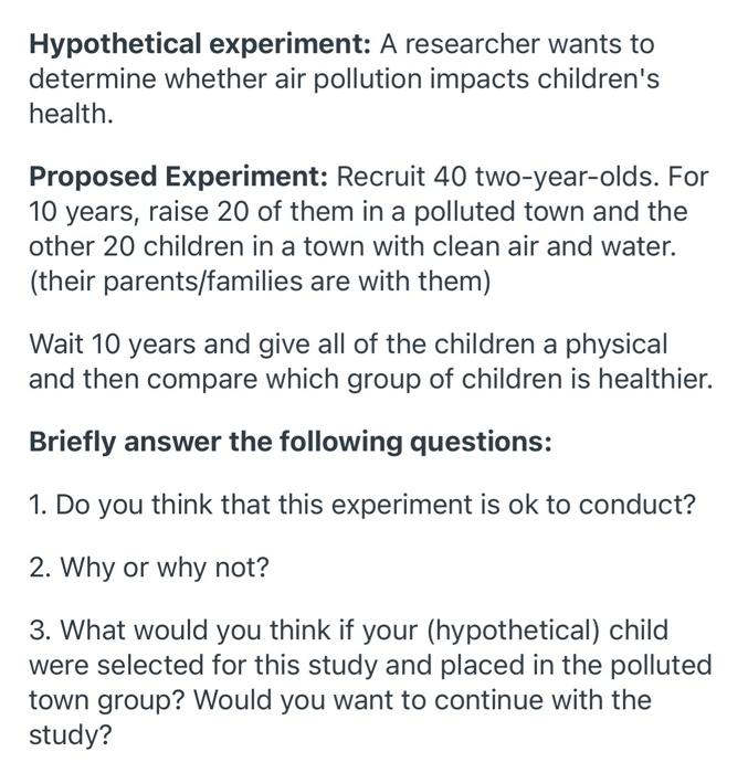Solved Hypothetical experiment: A researcher wants to | Chegg.com