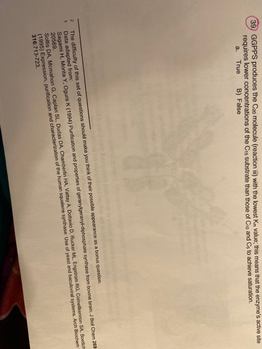 Solved 39) GGPPS produces the C20 molecule (reaction iii) | Chegg.com