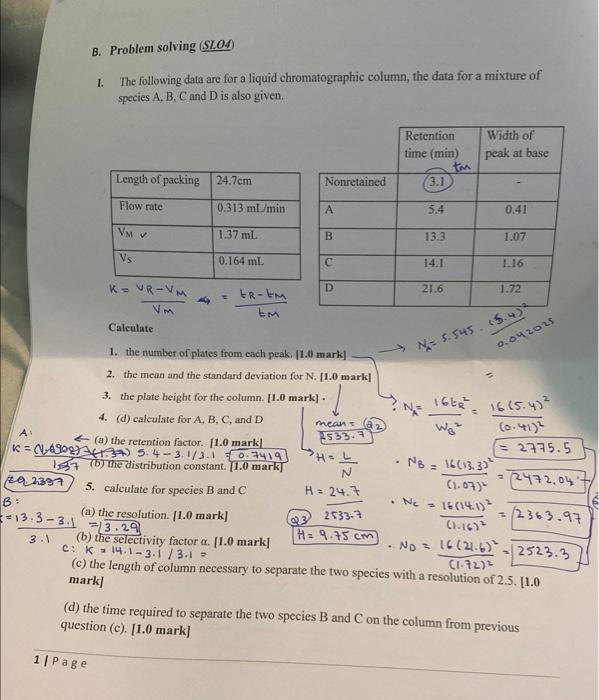 Solved B. Problem solving (SLO4) I. The following data are | Chegg.com
