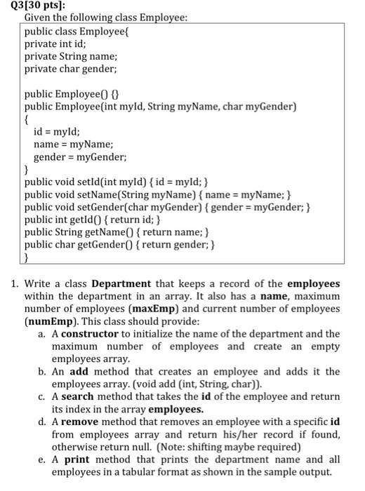 Solved Q3[30 pts]: Given the following class Employee: | Chegg.com