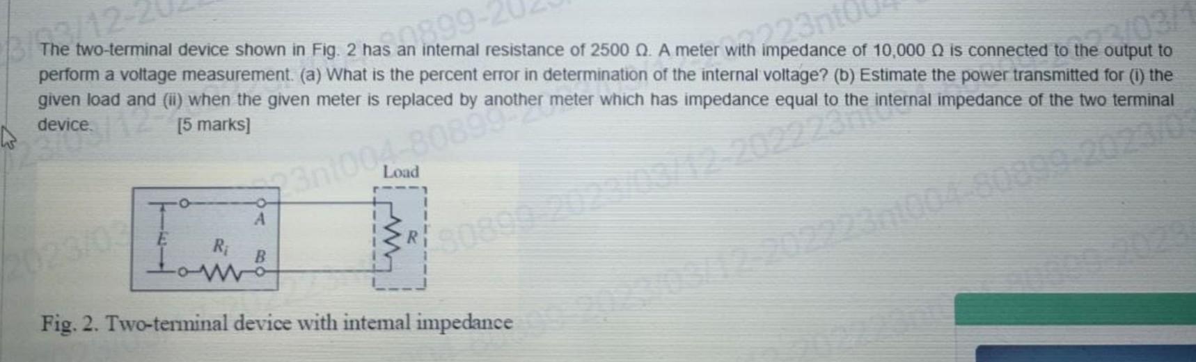 Solved The two-terminal device shown in Fig. 2 has an | Chegg.com