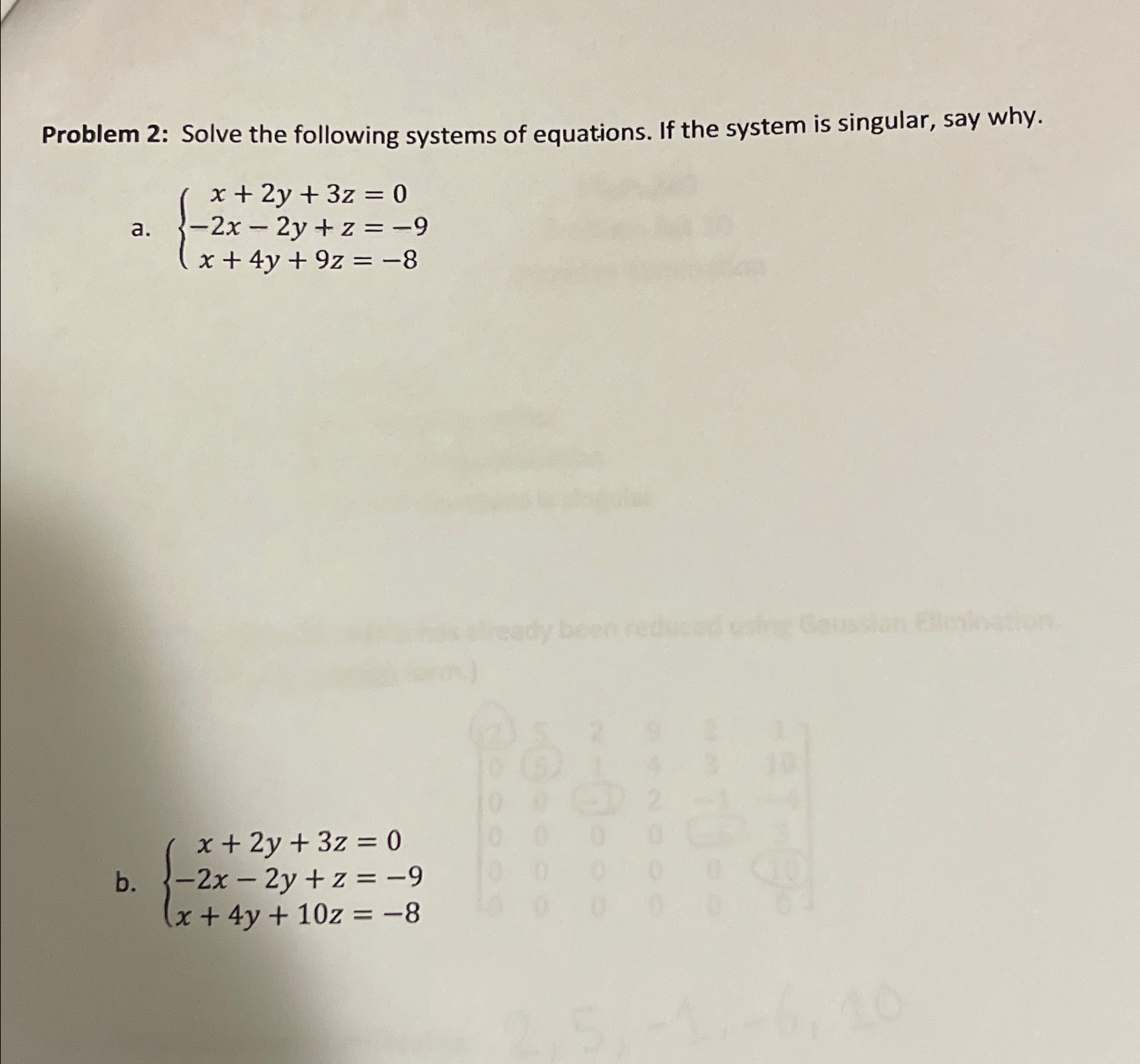 Solved Problem 2: Solve the following systems of equations. | Chegg.com