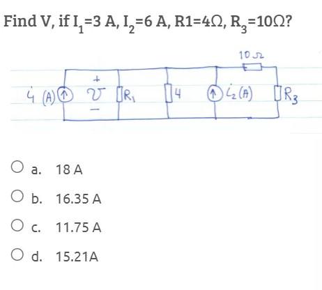 Solved Find V, if I =3 A, 12=6 A, R1=4N, R,=100? 1012 + 4 | Chegg.com