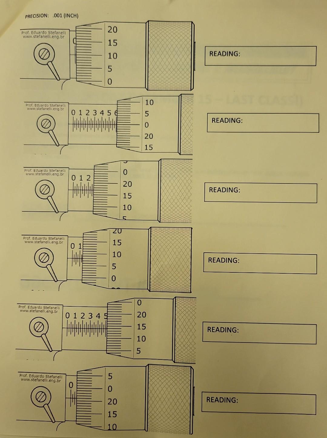 Solved PRECISION: .001 (INCH) READING: READING: READING: | Chegg.com
