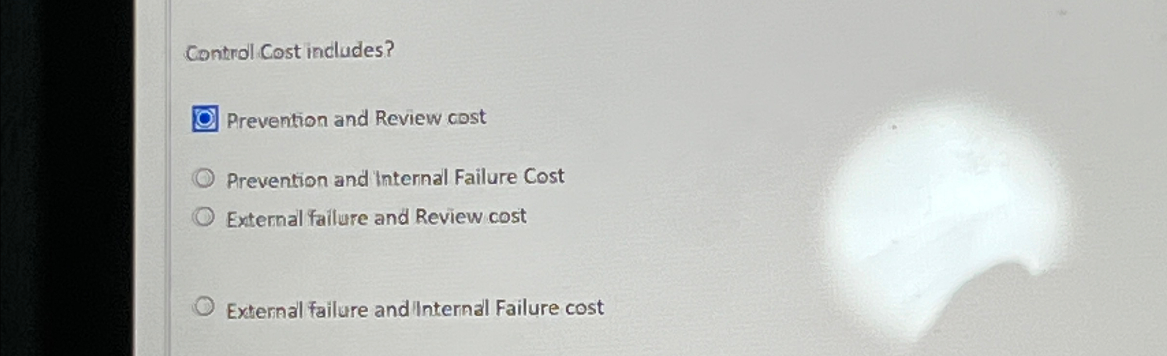 Solved Control Cost includes?Prevention and Review | Chegg.com