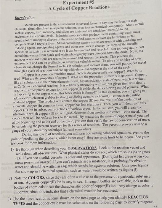 Solved Introduction 19760 Experiment #5 A Cycle of Copper | Chegg.com