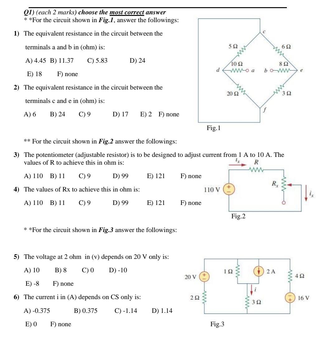 Solved Q1) (each 2 marks) choose the most correct answer | Chegg.com