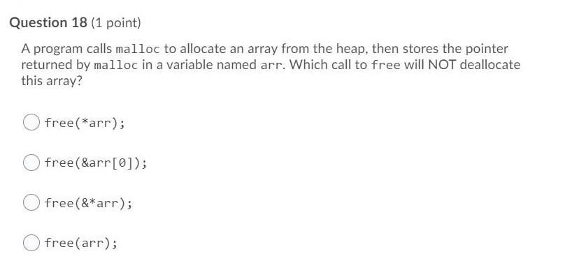 Solved A Program Calls Malloc To Allocate An Array From The 0038