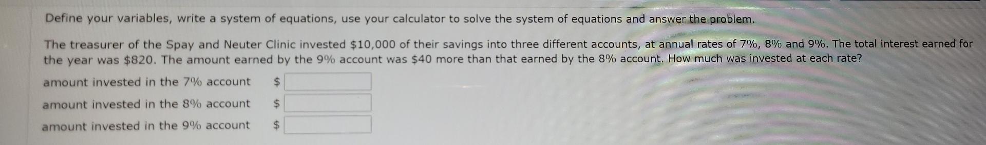 Solved Define your variables, write a system of equations, | Chegg.com Solved Define your variables, write a system of equations, | Chegg.com