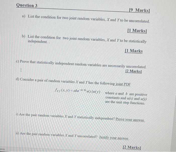 Solved a) List the condition for two joint random variables, | Chegg.com