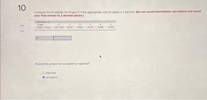 Solved Compute the Pi statistic for Project Z if the | Chegg.com
