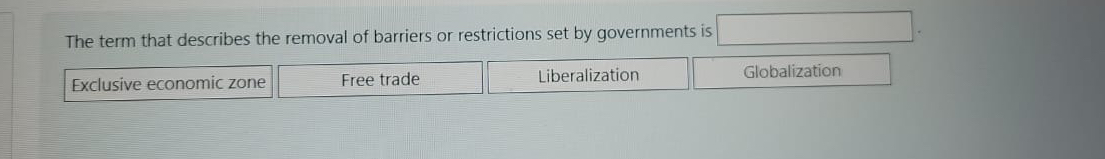 Solved The term that describes the removal of barriers or | Chegg.com