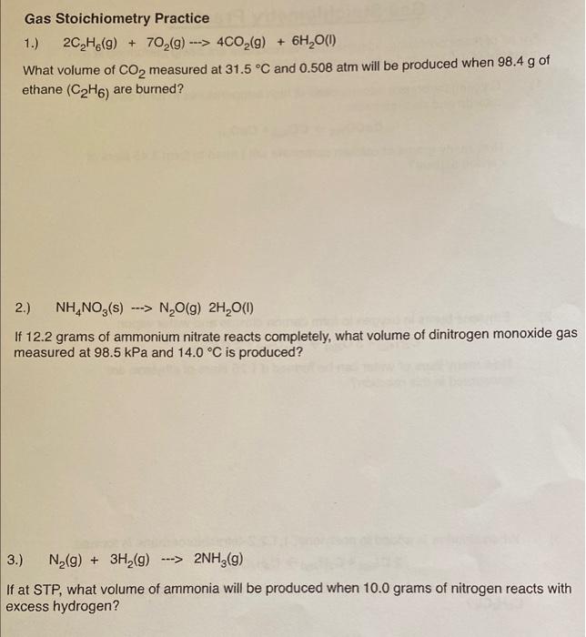 Solved 1.) 2C2H6( g)+7O2( g)⋯4CO2( g)+6H2O(l) What volume of | Chegg.com
