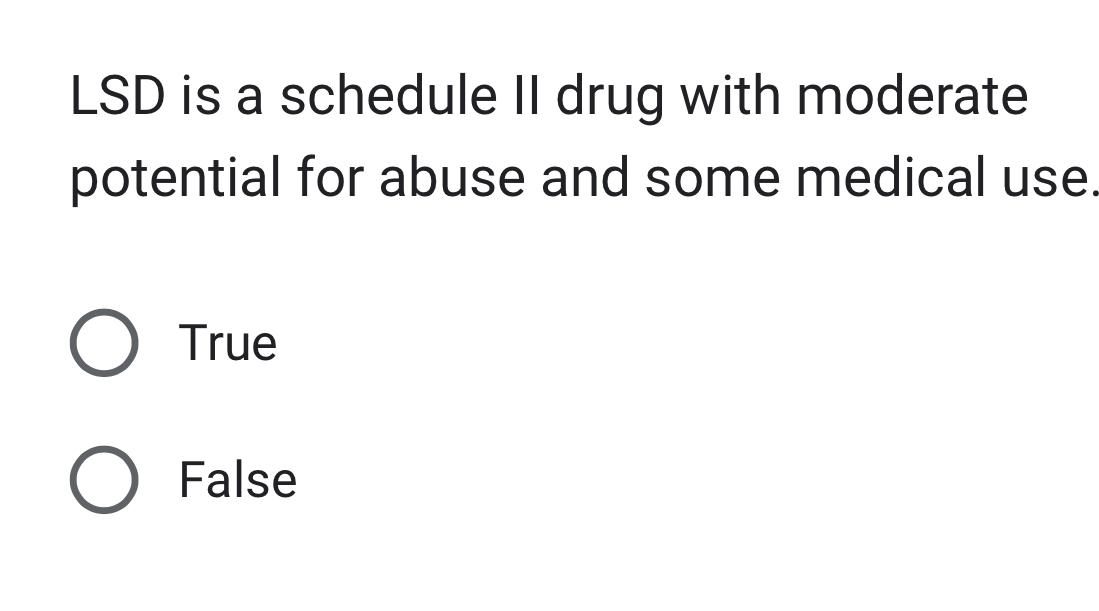 Solved LSD is a schedule II drug with moderate potential for | Chegg.com