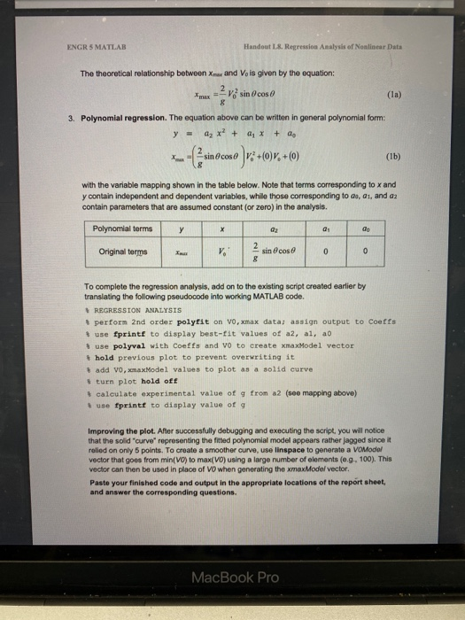 Handout L8. Regression Analysis of Nonlinear Data | Chegg.com