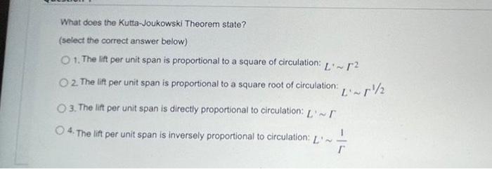 Solved What does the Kutta-Joukowski Theorem state? (select | Chegg.com
