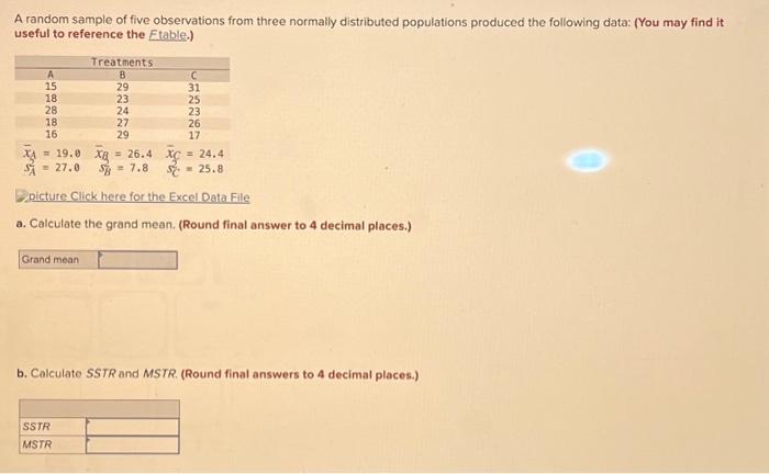 Solved A random sample of five observations from three | Chegg.com
