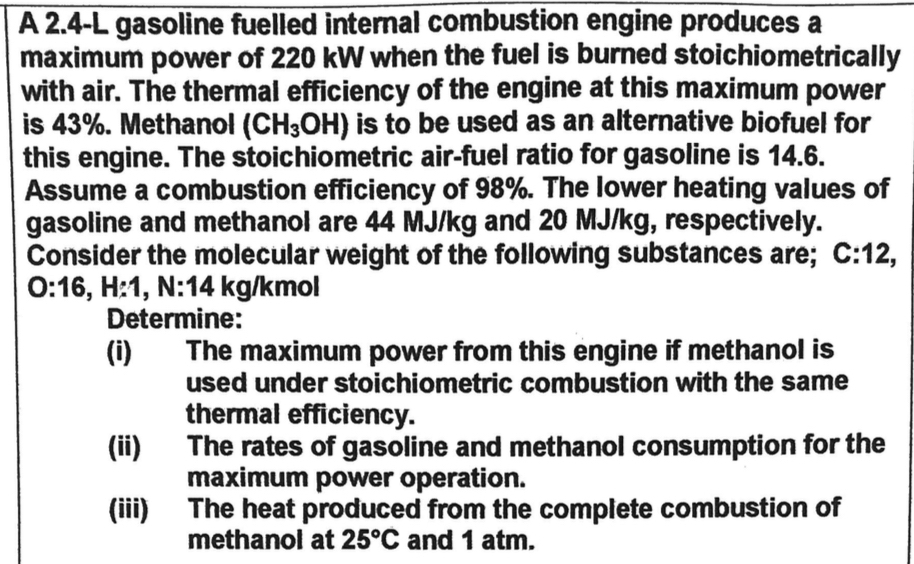 Solved A 2.4-L gasoline fuelled internal combustion engine | Chegg.com