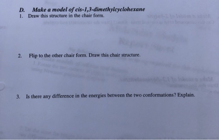 Solved D. Make a model of cis-1,3-dimethylcyclohexane 1. | Chegg.com