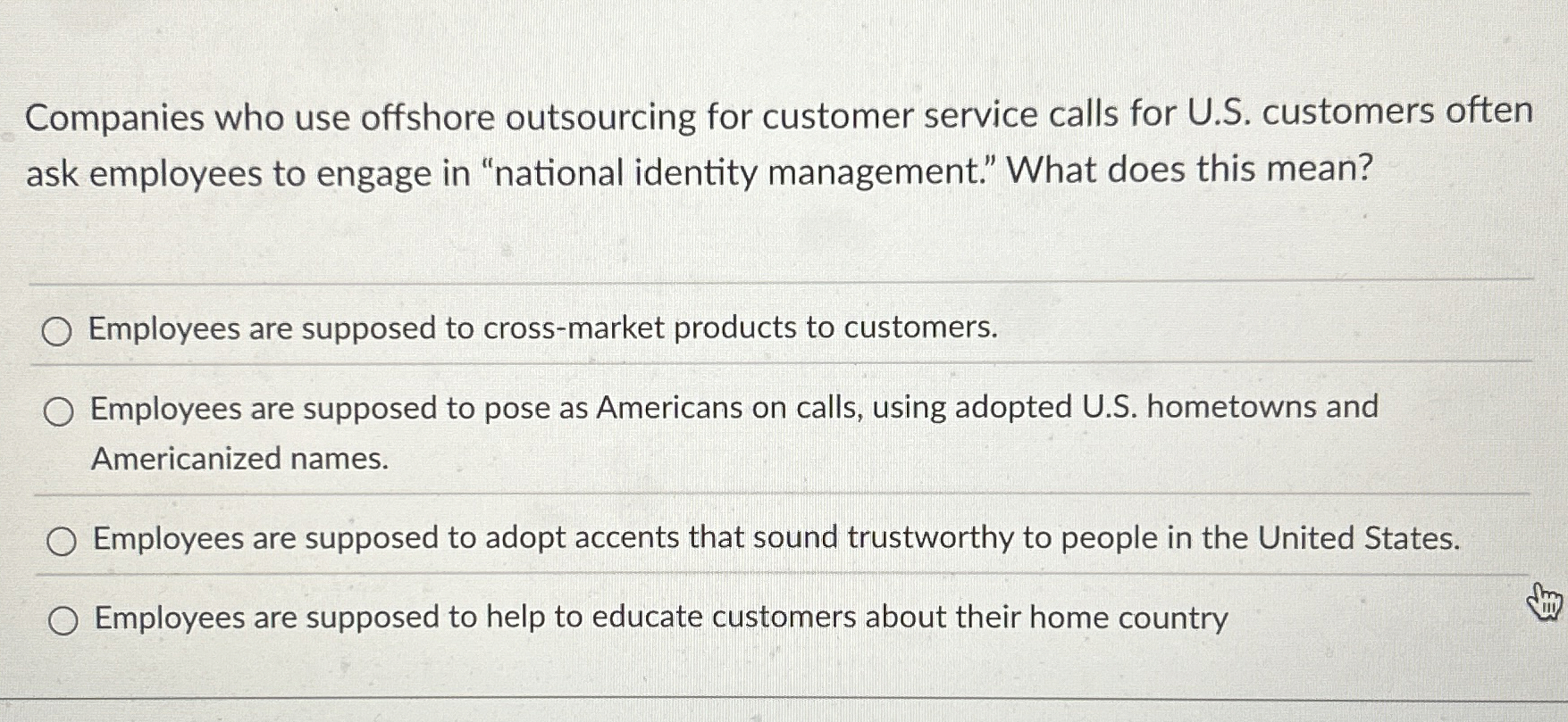 Solved Companies who use offshore outsourcing for customer | Chegg.com