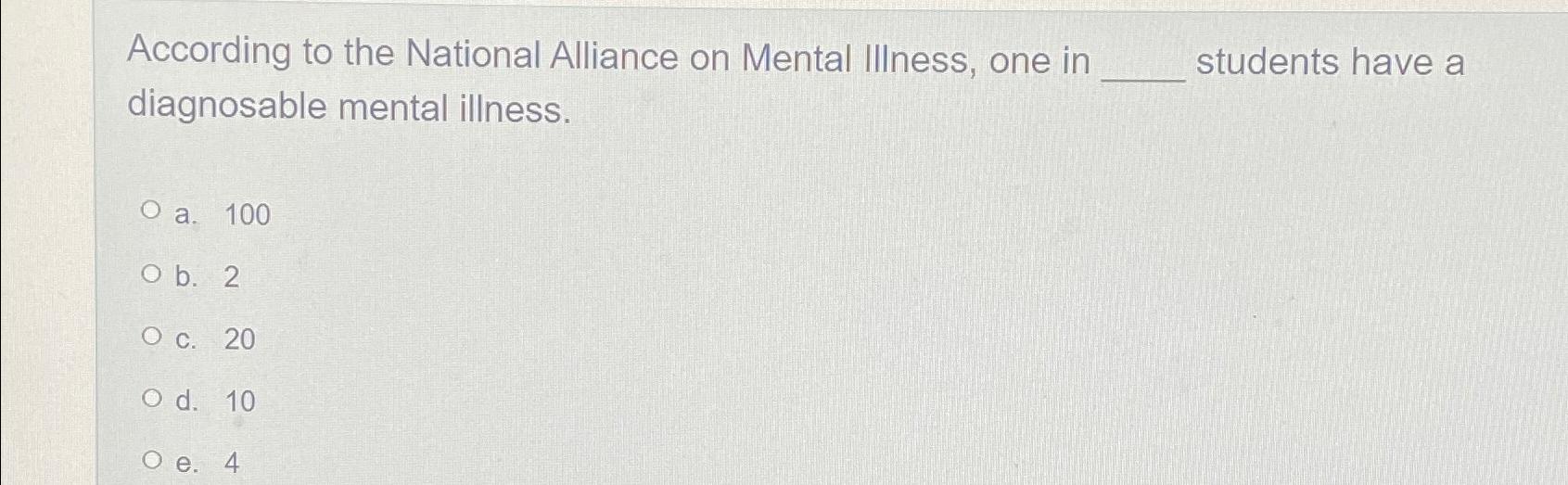 Solved According to the National Alliance on Mental IIIness, | Chegg.com