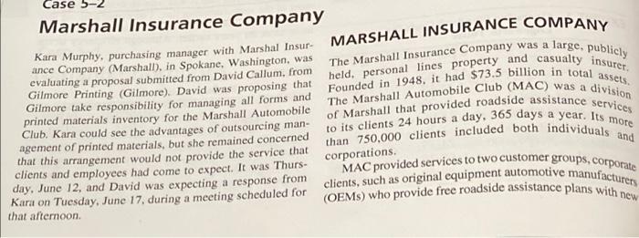 Solved division Case Marshall Insurance Company Kara Murphy, | Chegg.com