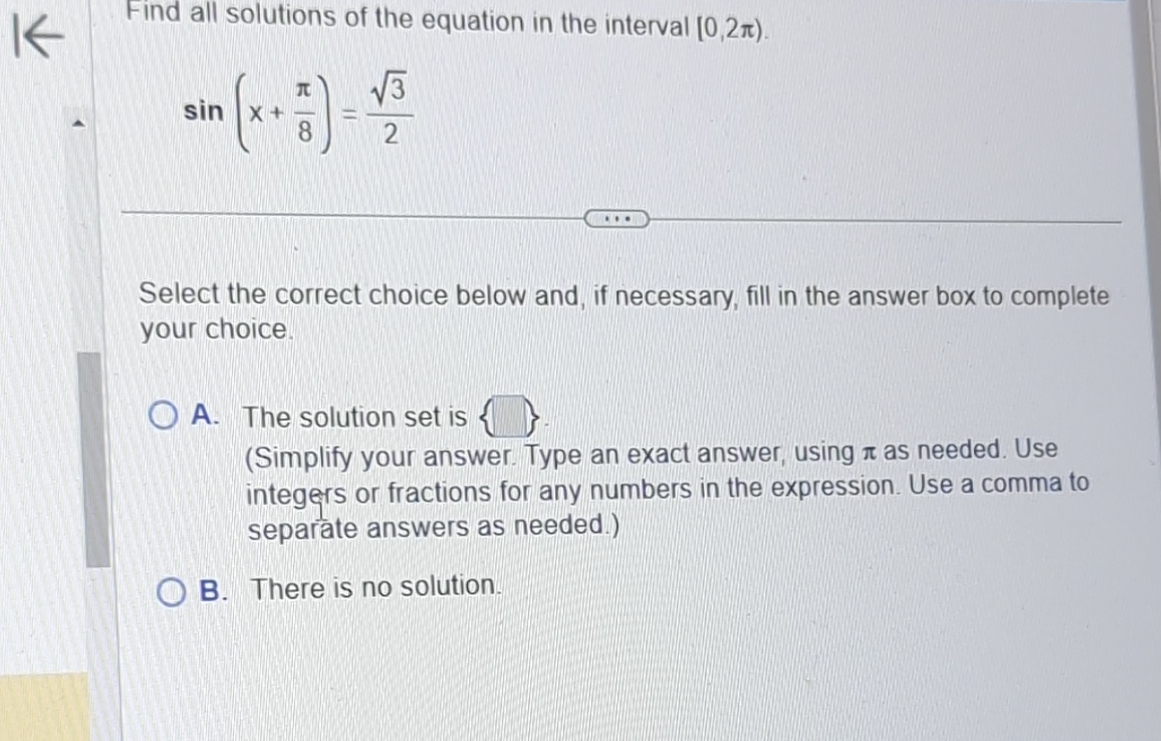 Solved Find all solutions of the equation in the interval | Chegg.com