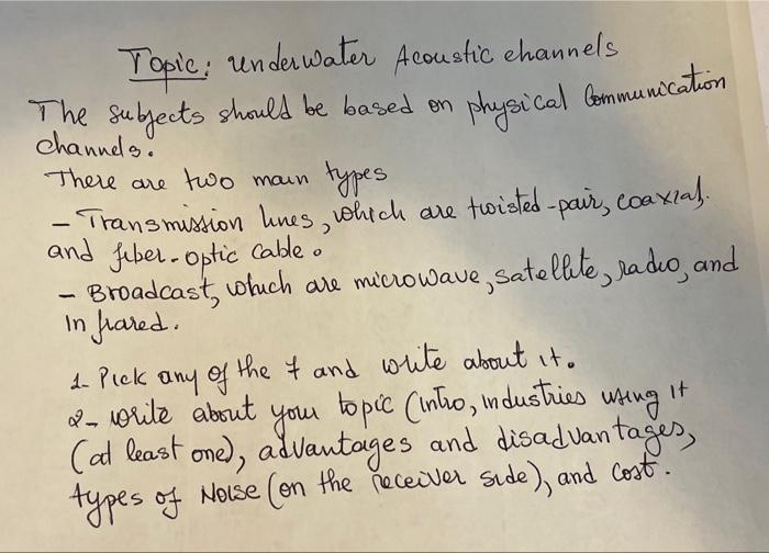 Solved Topic: Underwater Acoustic channels The subjects | Chegg.com