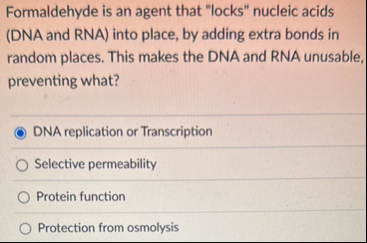 Solved Formaldehyde is an agent that "locks" nucleic acids | Chegg.com