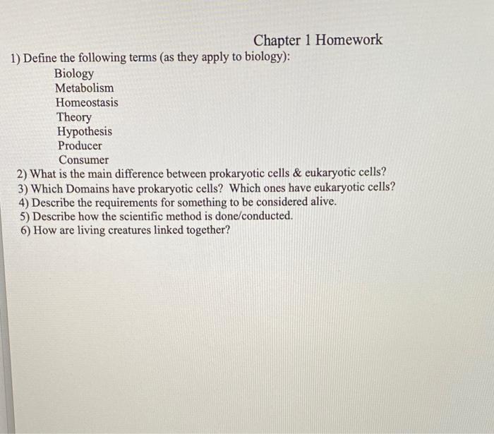 Solved Chapter 1 Homework 1) Define the following terms (as | Chegg.com