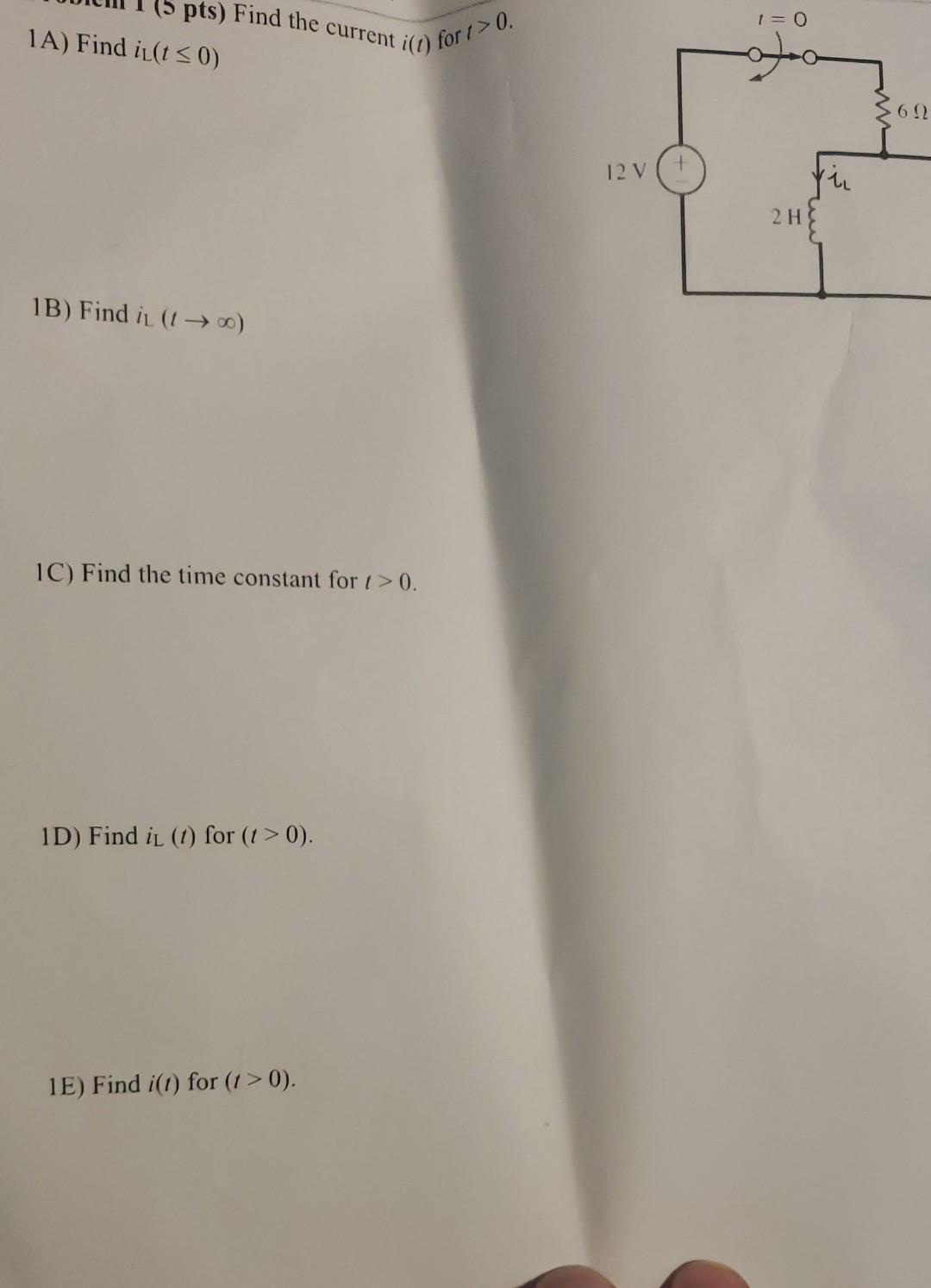 Solved 1 A) Find iL(t≤0) 1B) Find iL(t→∞) 1C) Find the time | Chegg.com