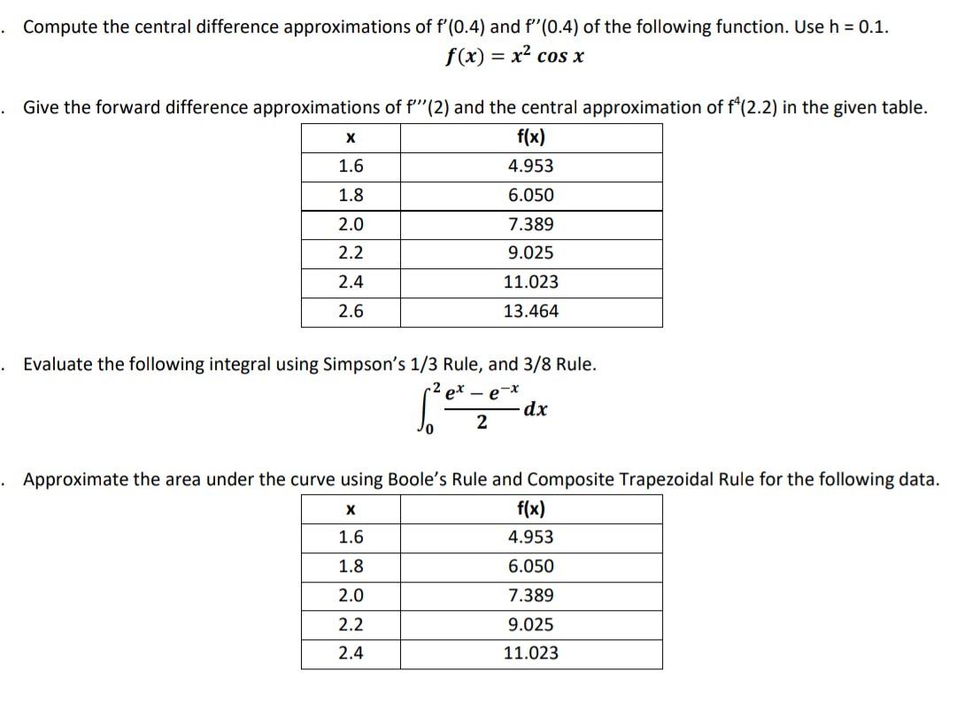 Solved Compute the central difference approximations of | Chegg.com