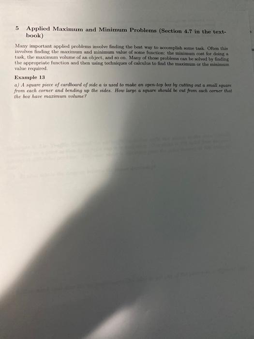 Solved 5 Applied Maximum and Minimum Problems (Section 4.7 | Chegg.com