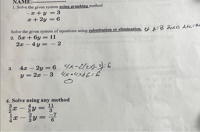 Solved 1. Solve the given system using graphing method | Chegg.com