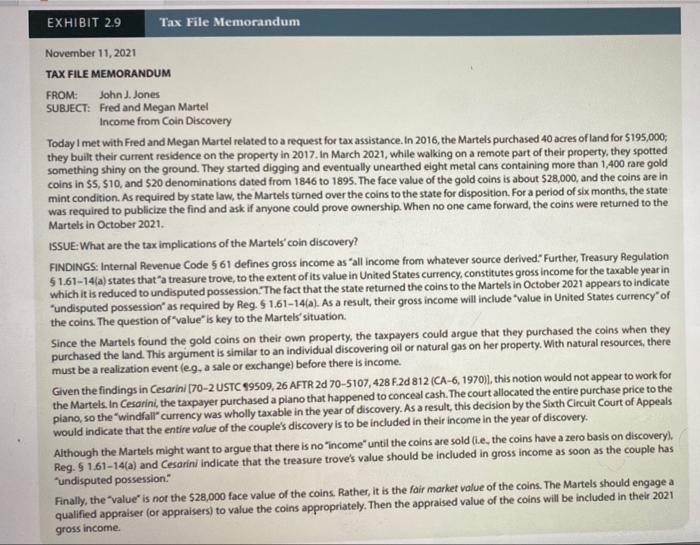 Solved need a tax file memorandum for research problem 2. i | Chegg.com