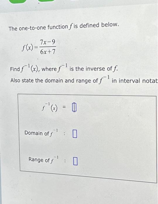 Solved The one-to-one function fis defined below. f(x) = | Chegg.com