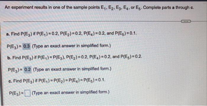 Solved An experiment results in one of the sample points | Chegg.com