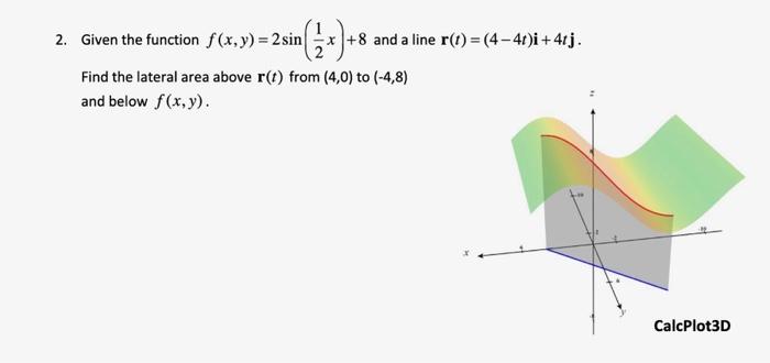 Solved 2. Given the function f(x,y)=2sin(21x)+8 and a line | Chegg.com