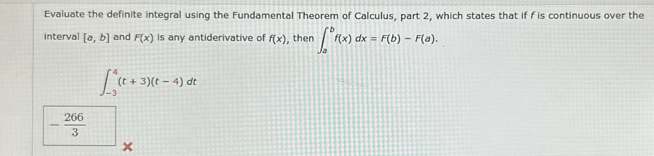 Solved Evaluate the definite integral using the Fundamental | Chegg.com
