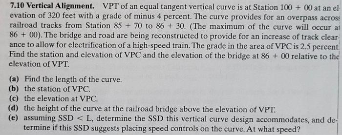 Solved 7.10 Vertical Alignment. VPT of an equal tangent | Chegg.com