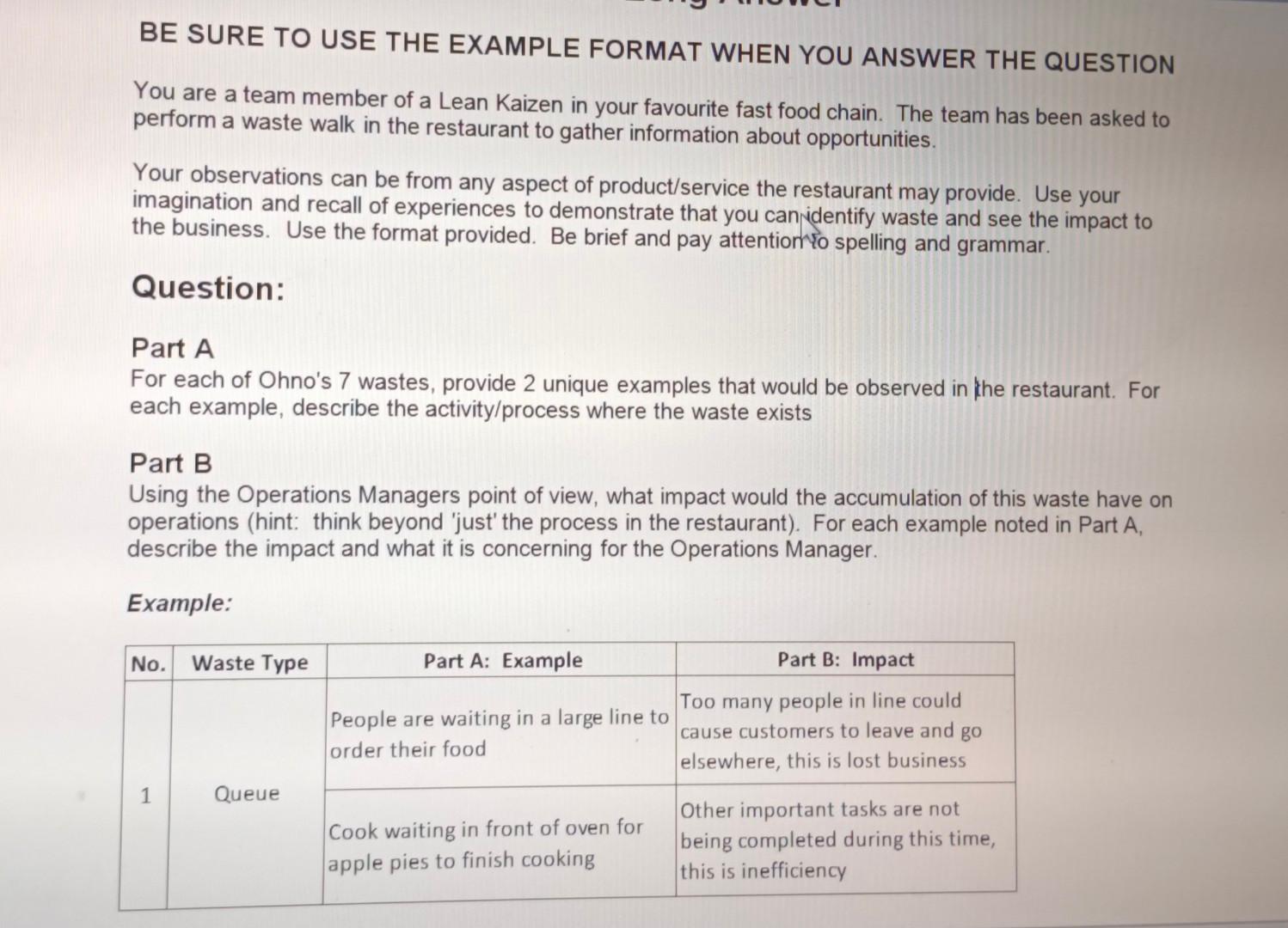 Solved BE SURE TO USE THE EXAMPLE FORMAT WHEN YOU ANSWER THE | Chegg.com