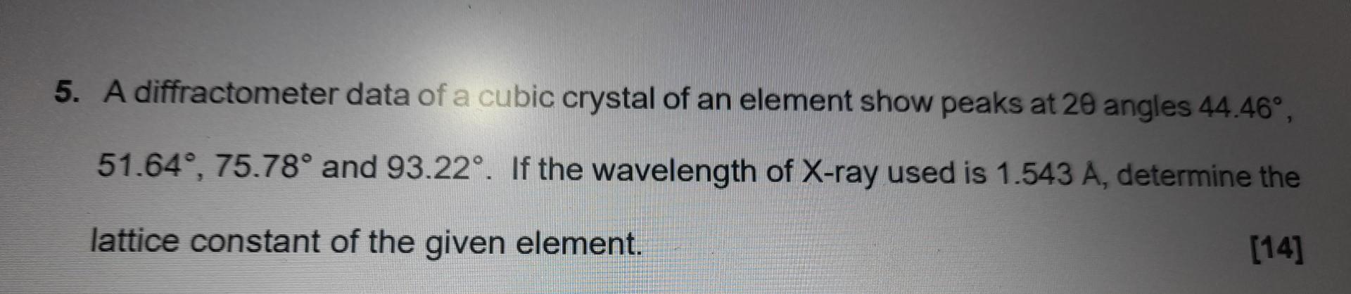Solved 5. A diffractometer data of a cubic crystal of an | Chegg.com