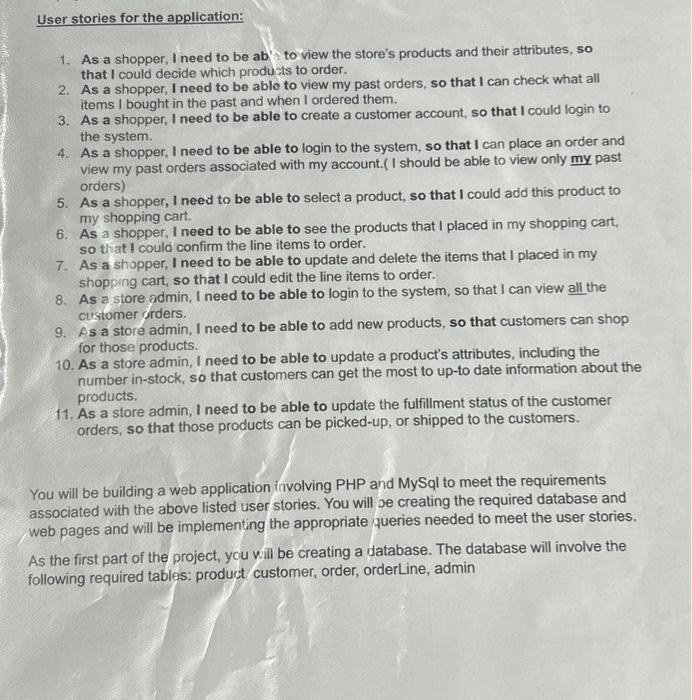 Solved 1. As a shopper, I need to be ab to view the store's | Chegg.com