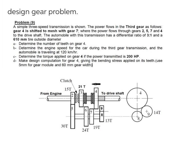 Solved design gear problem. Problem (9) A simple three-speed | Chegg.com