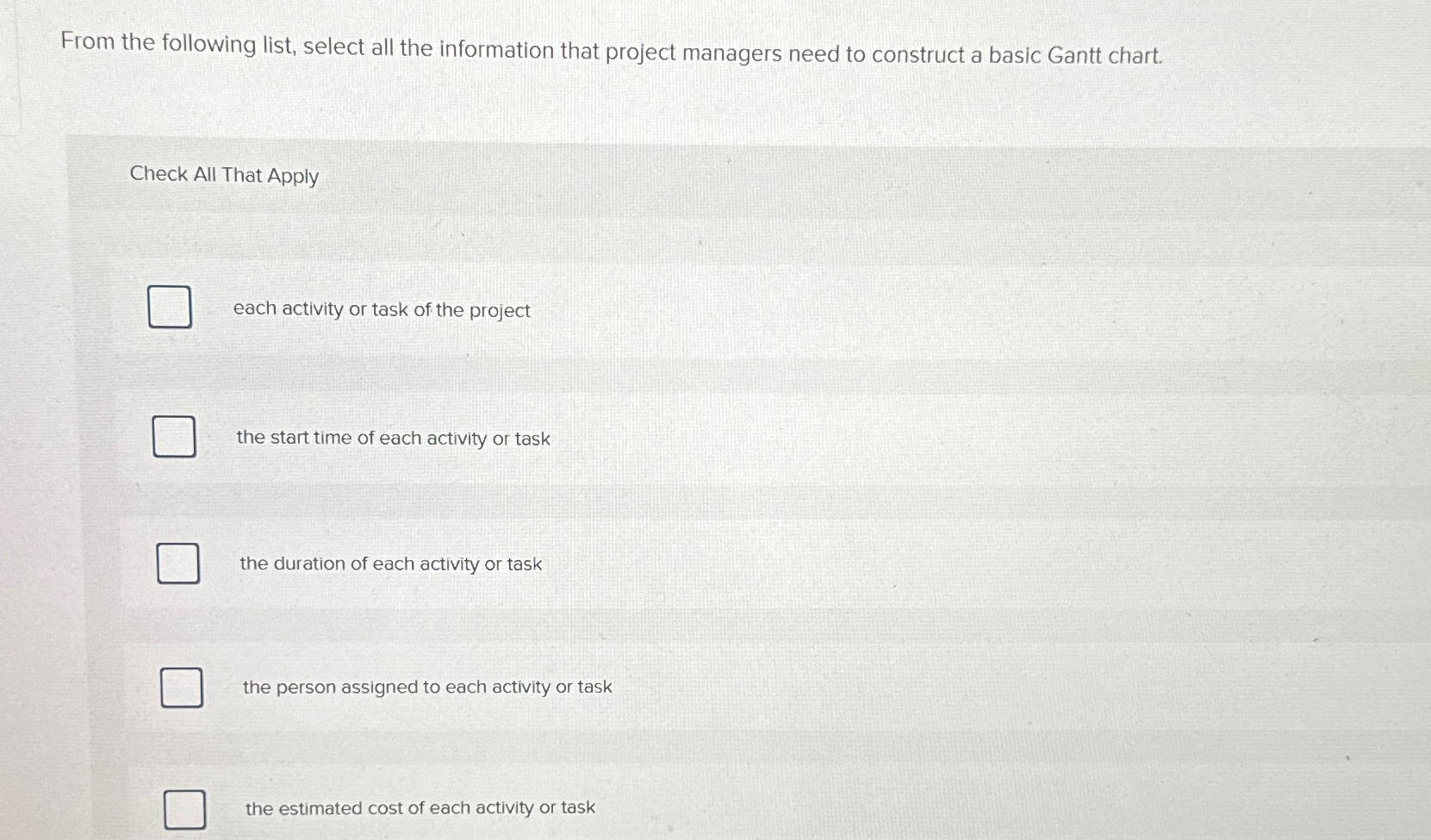 Solved From the following list, select all the information | Chegg.com